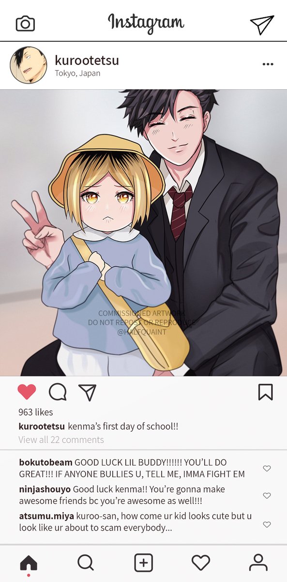 「Dad kuroo with baby kenma commission for」|kanonのイラスト