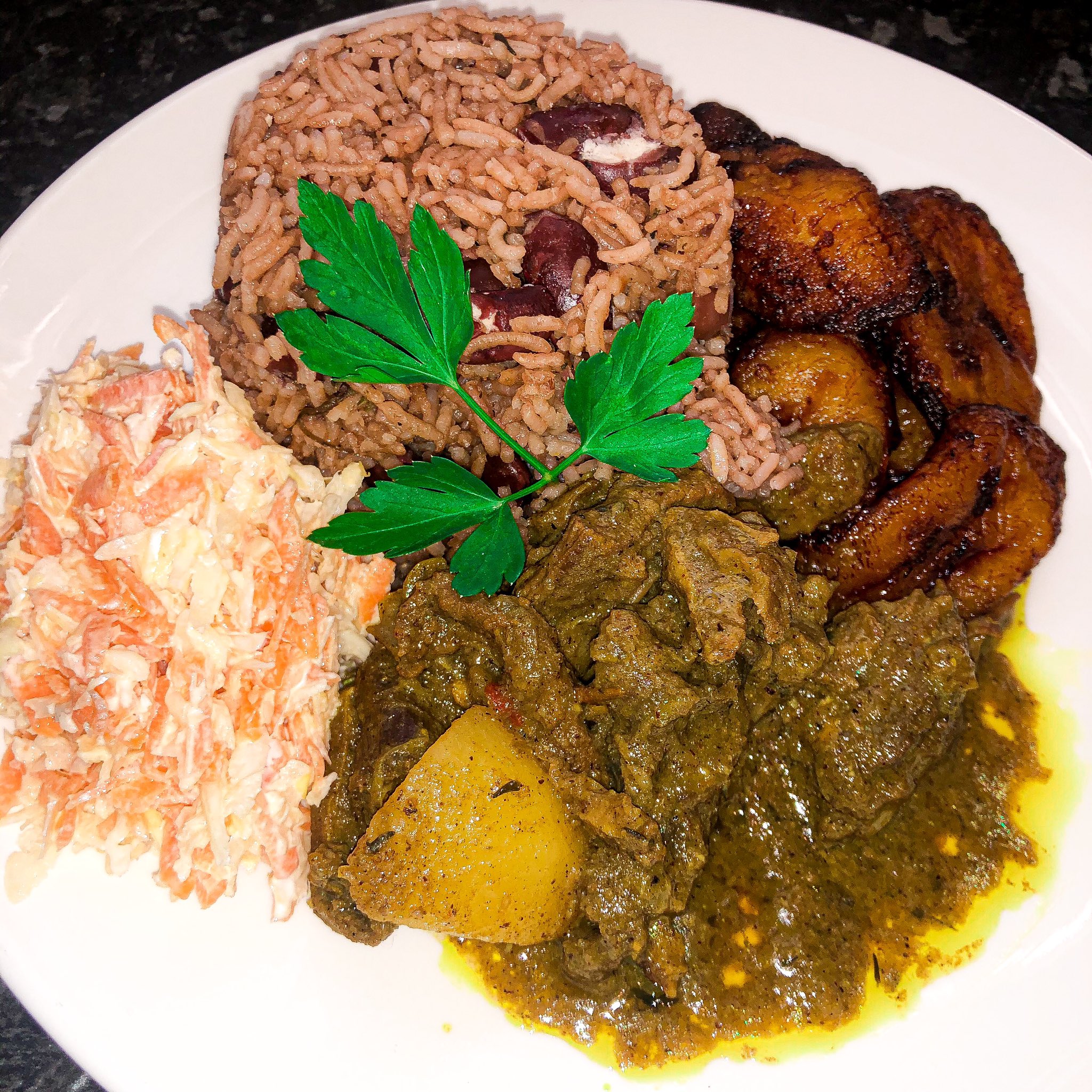 Rice And Peas And Curry Goat