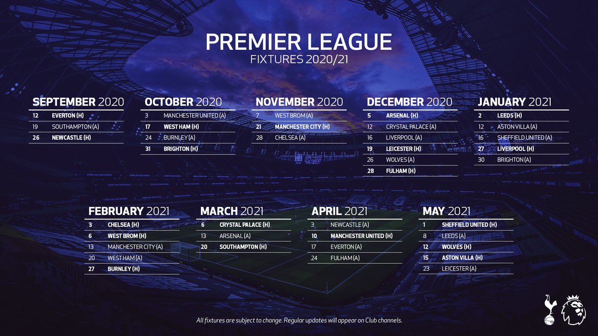 Tottenham Hotspur 2021 22 Premier League Season Complete Fixtures
