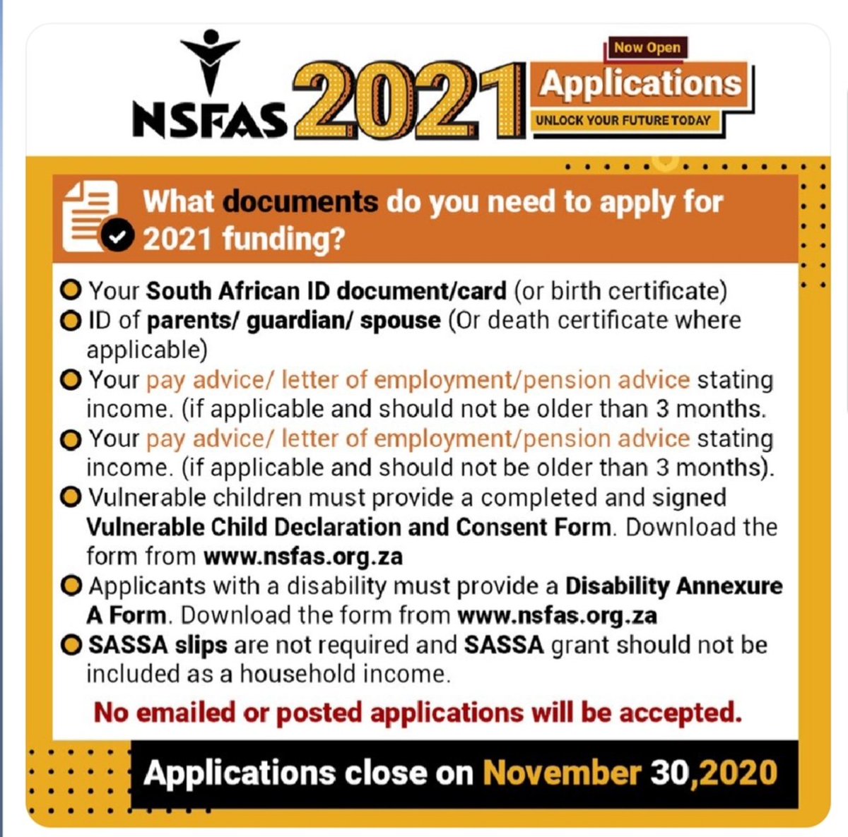 Dear current and prospective students, Please see the NSFAS 2021 ...