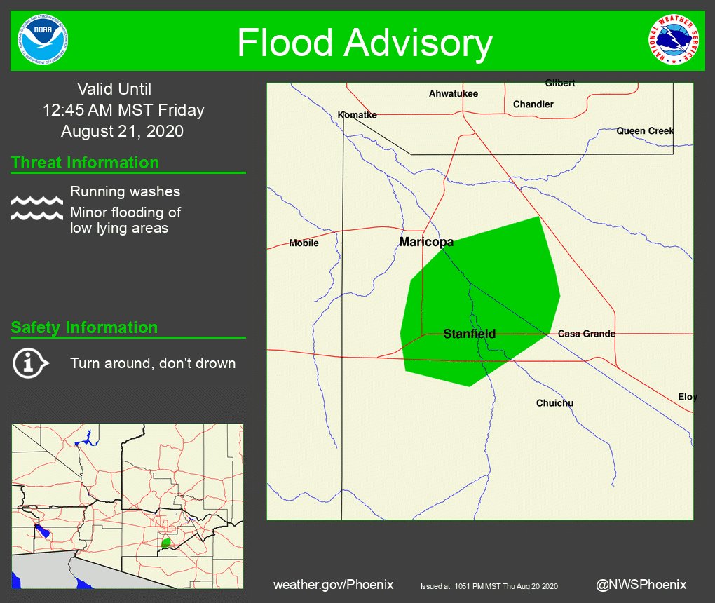 Flood Advisory Remains in Effect until 1245 AM MST Friday for Pinal ...