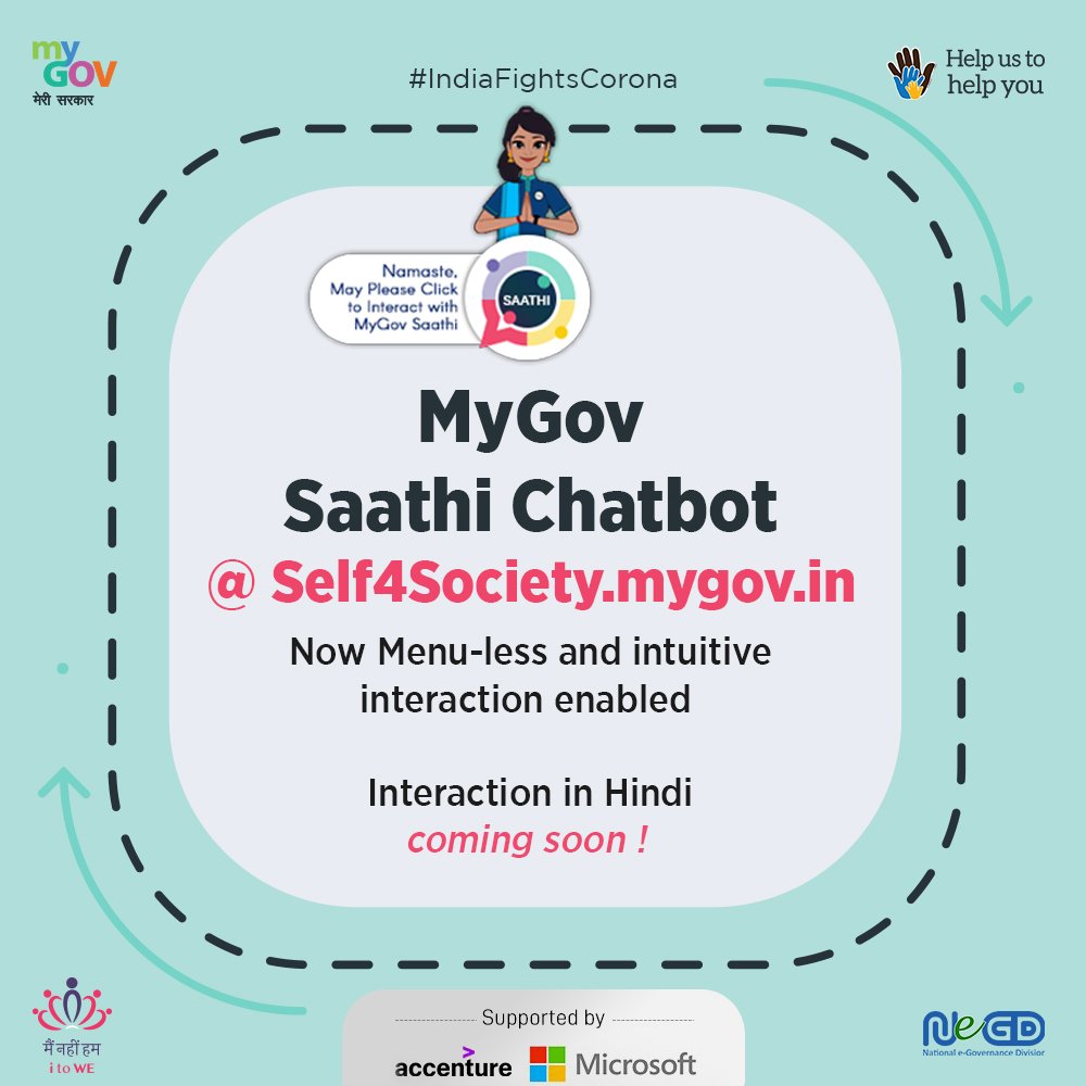Digital India on Twitter: "#IndiaFightsCorona | MyGov Saathi Chatbot https://t.co/Teg63ksFGf is ...
