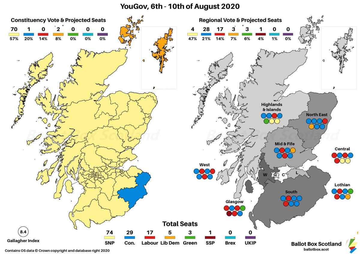 Map - Holyrood Seat Projections | YouGov 6th - 10th August (Credit ...