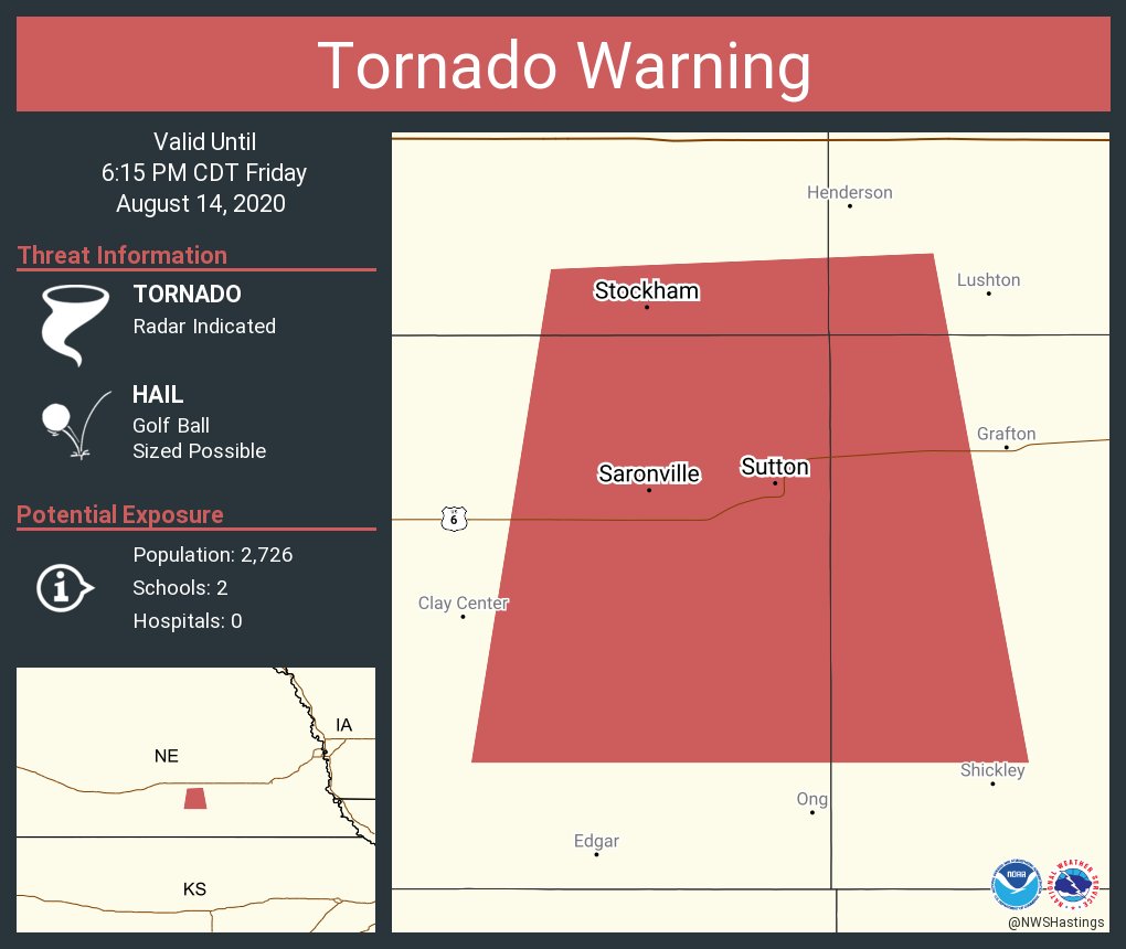 Tornado Warning continues for Sutton NE, Saronville NE, Stockham NE ...