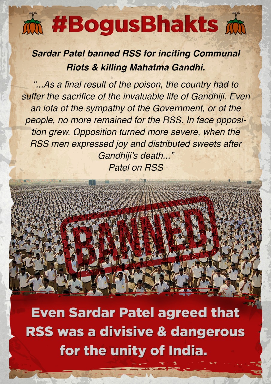 India With Congress on Twitter: "In 1948, Sardar Patel banned RSS for inciting Communal Riots ...