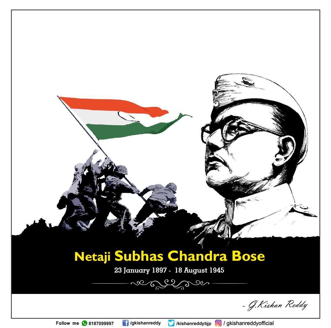 Subhash Chandra Bose With Indian Flag