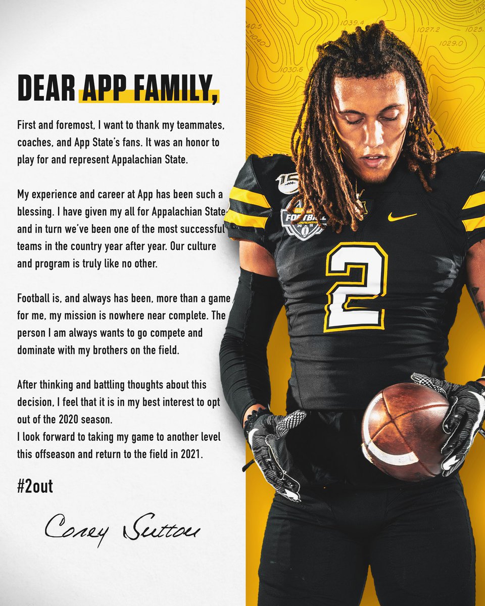 Appalachian State WR Corey Sutton opts out of the 2020 season : r/CFB