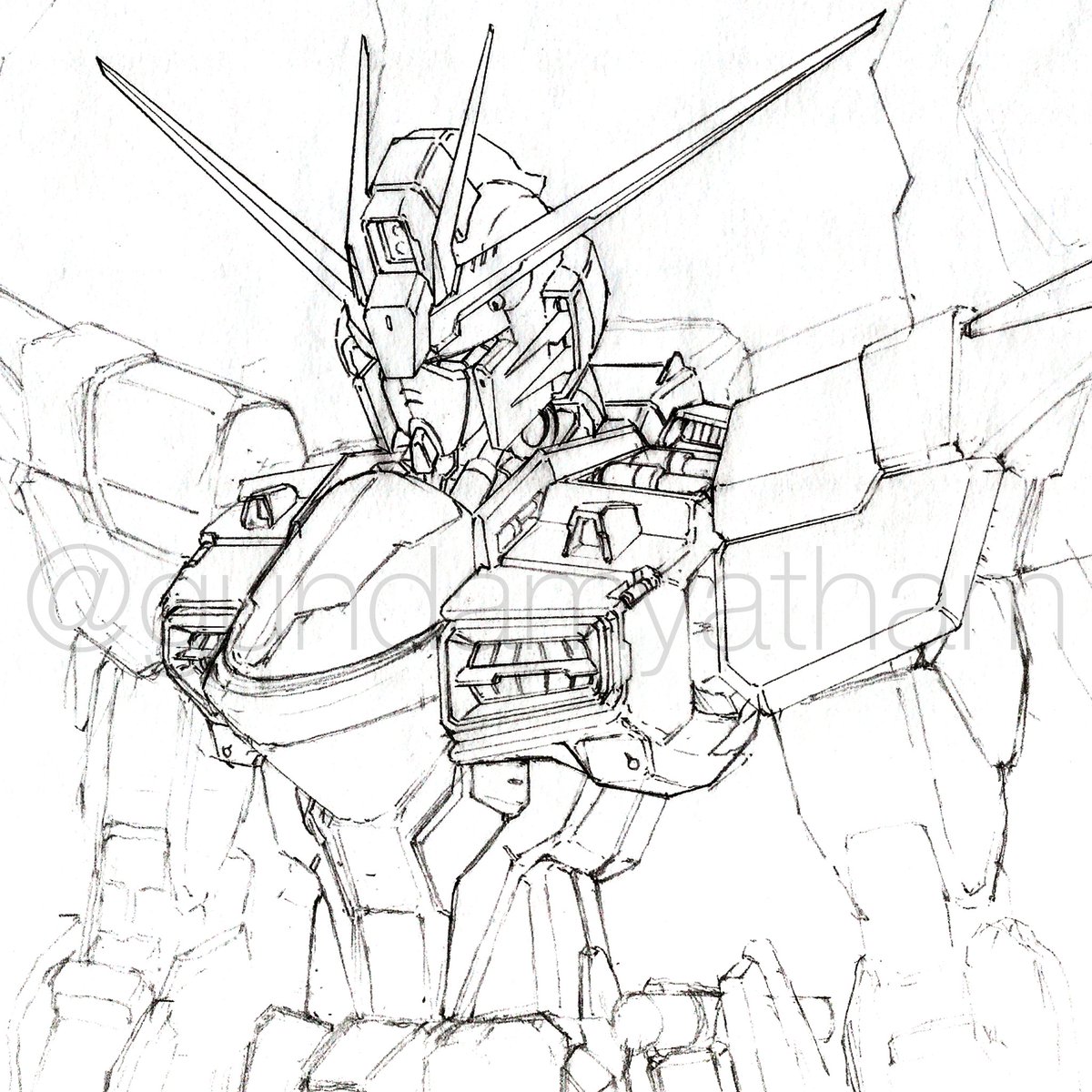 「Here's the close up of the Freedom Gundam commission drawing ...