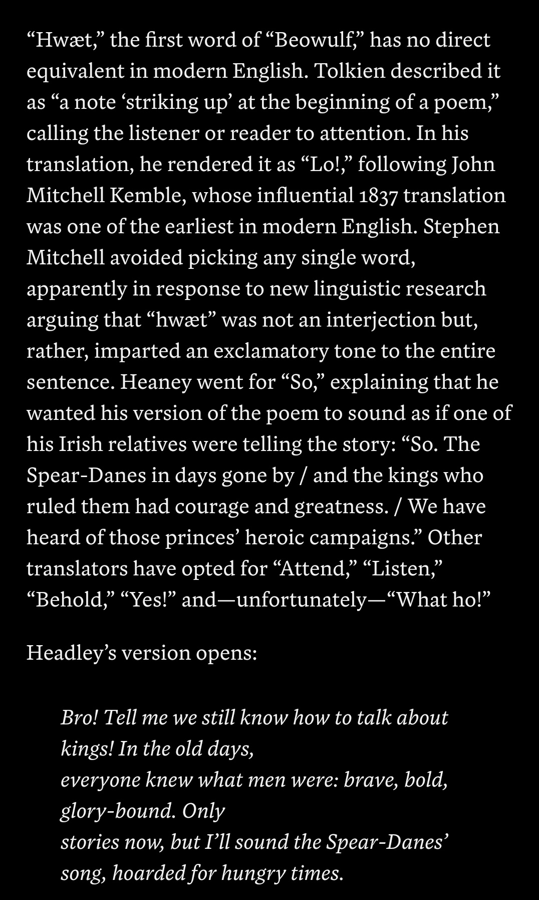 Old English Beowulf Translation