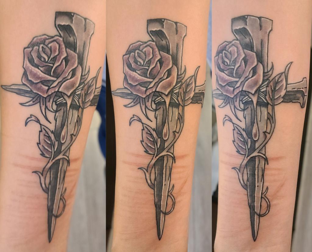 Cross And Rose Tattoos