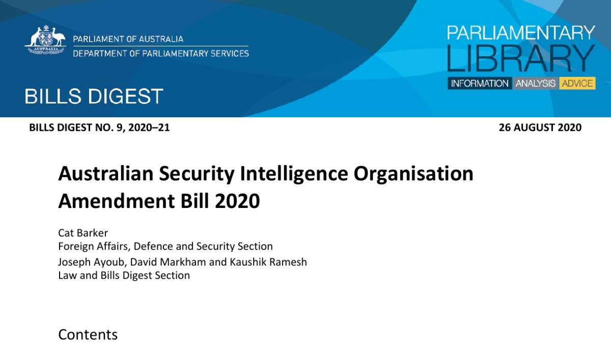 Australian Security Intelligence Organisation Amendment Bill 2020 ...