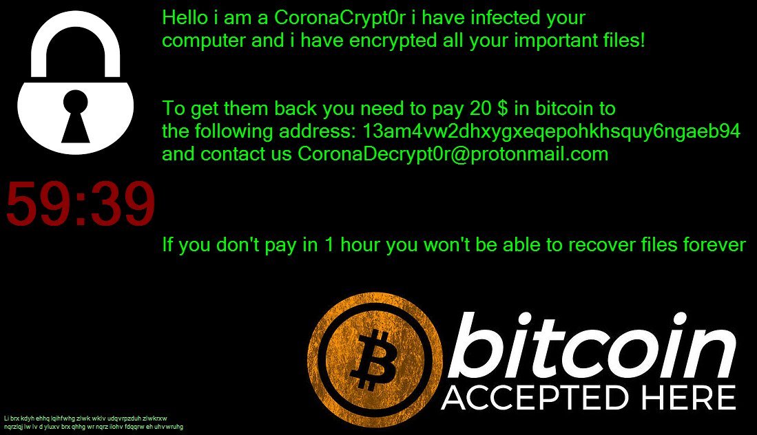 MalwareHunterTeam on Twitter: "CoronaCrypt0r ransomware sample ...