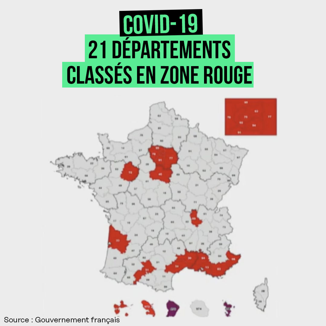 21 départements français classés en zone rouge. Voici la liste complète ...