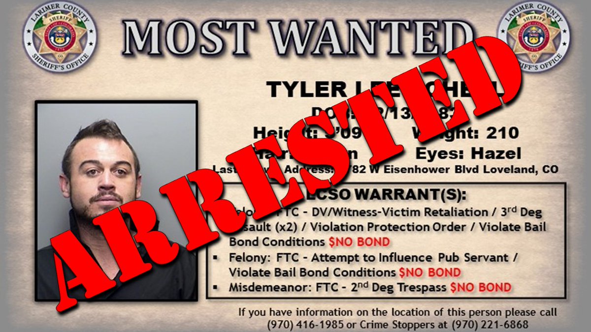 Larimer County's Most Wanted Tyler Schell was arrested today by Loveland PD. | Larimer Sheriff ...