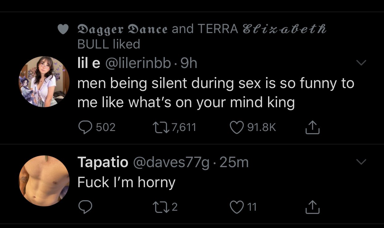 Erin On Twitter Men Being Silent During Sex Is So Funny To Me Like Whats On Your Mind King