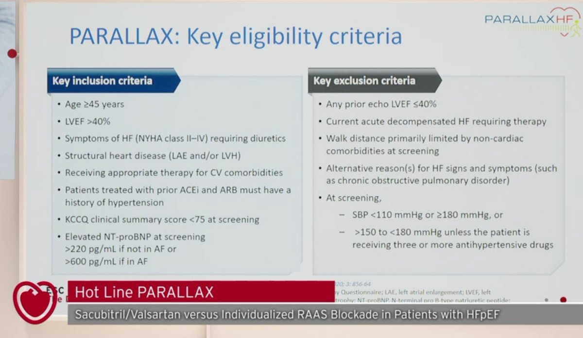 #ESC20 PARALLAX Trial 🧵 -2,566 HF patients (LVEF >40%) -Sacubitril ...