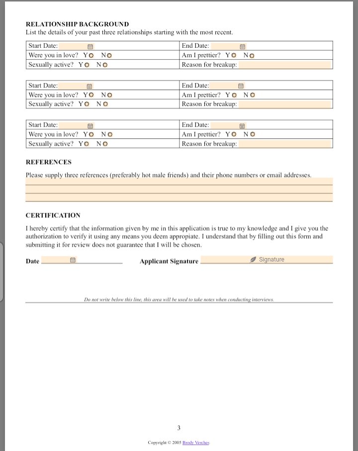Official Boyfriend Application Form