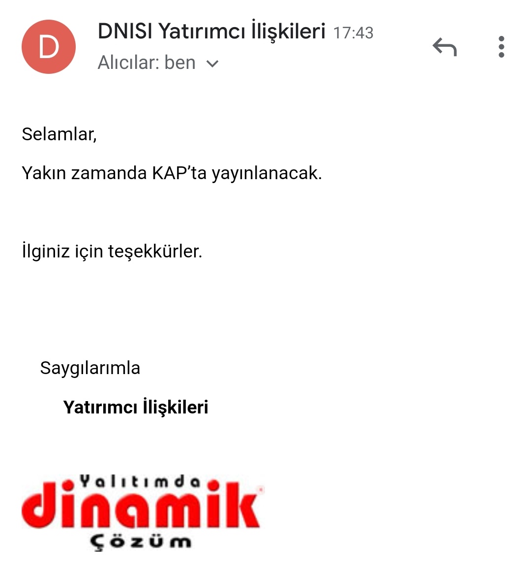 İbrahim Ethem Afacan on Twitter: "Bugün Dinamik Isı yatırımcı ilişkilerine mail atmıştım ...