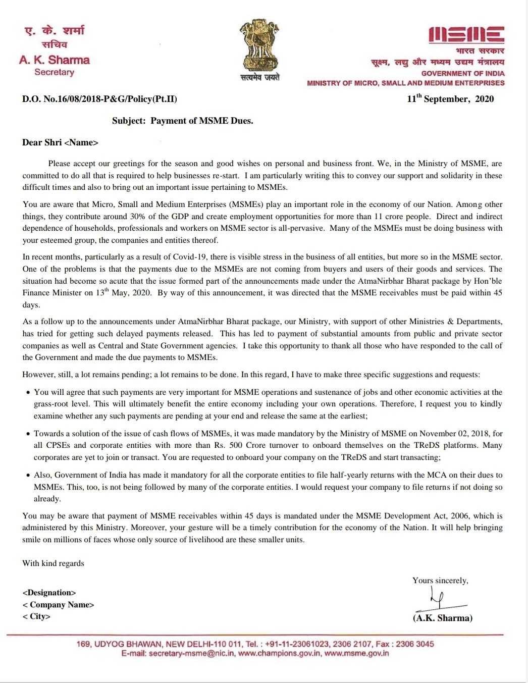 Indirect Letter Format