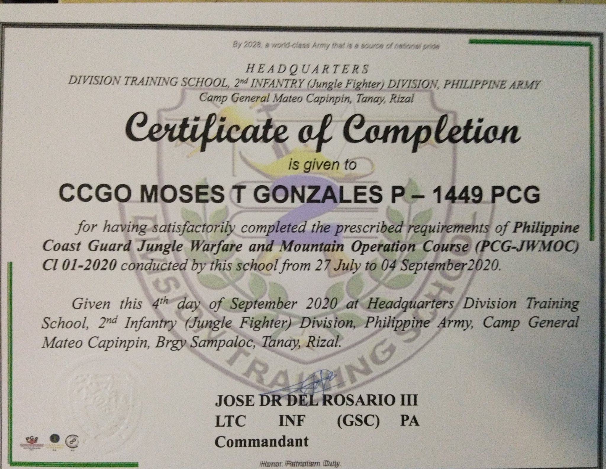 Military Army Training Certificates Of Completion
