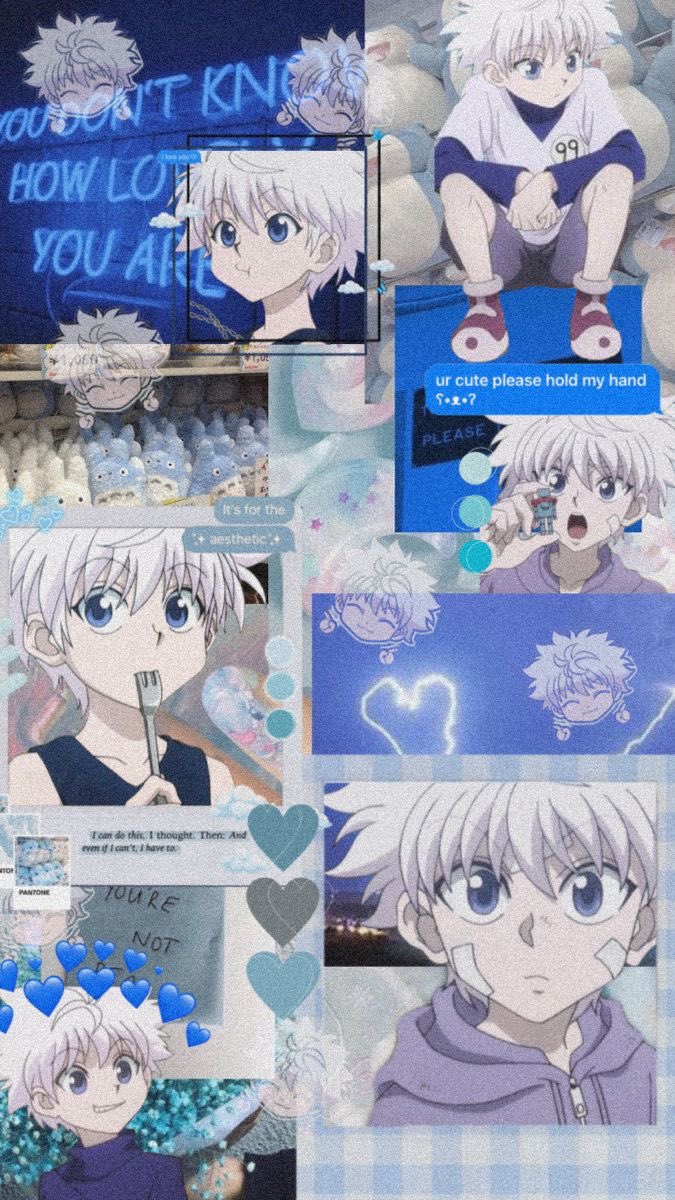 Download Cute Killua Collage Over Blue Aesthetic Wallpaper, 47% OFF