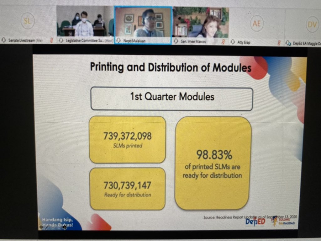 Kat Domingo on Twitter: "DepEd says 98.83 percent of self-learning modules for the first quarter ...