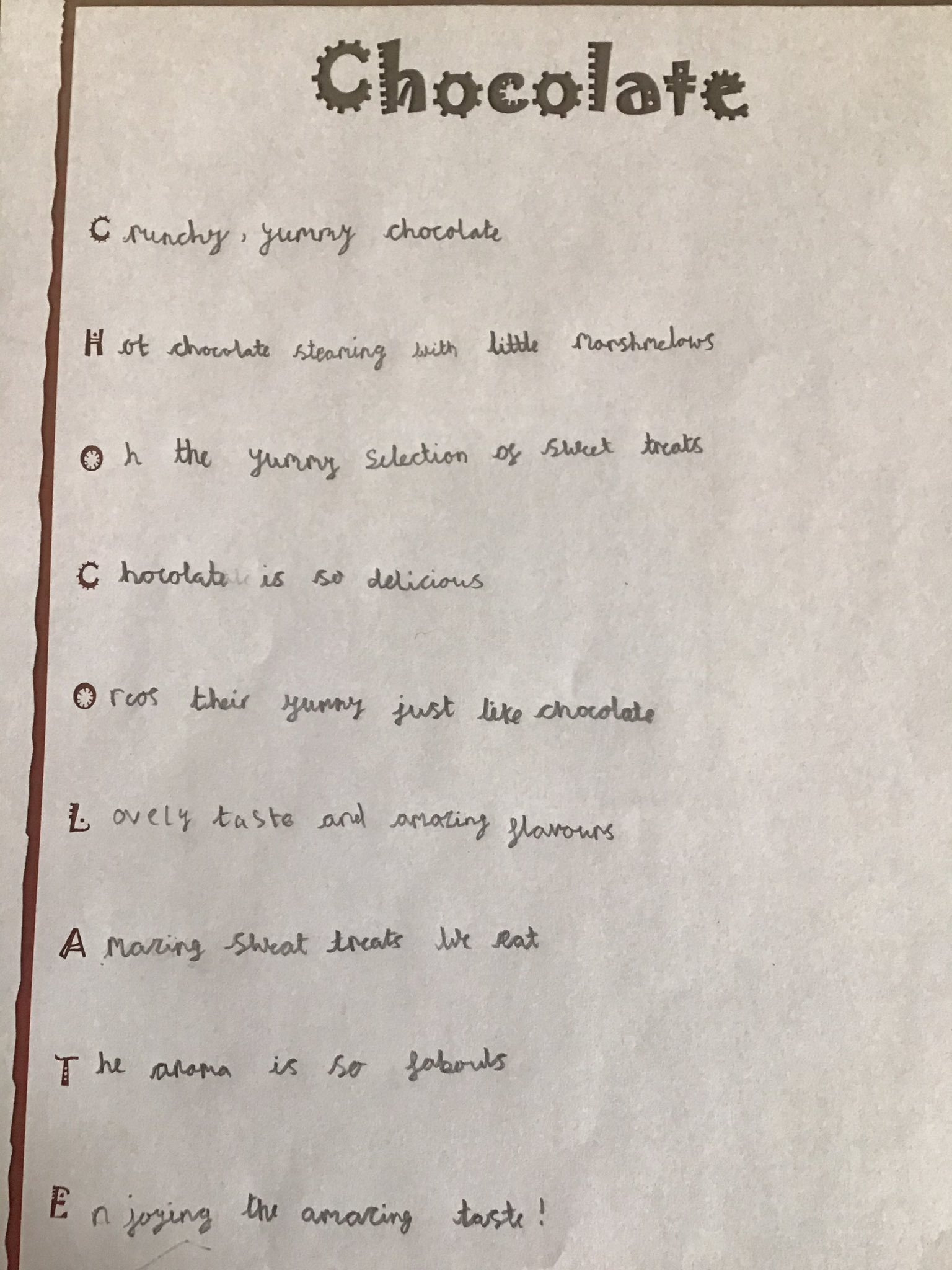 I Love Chocolate Poem