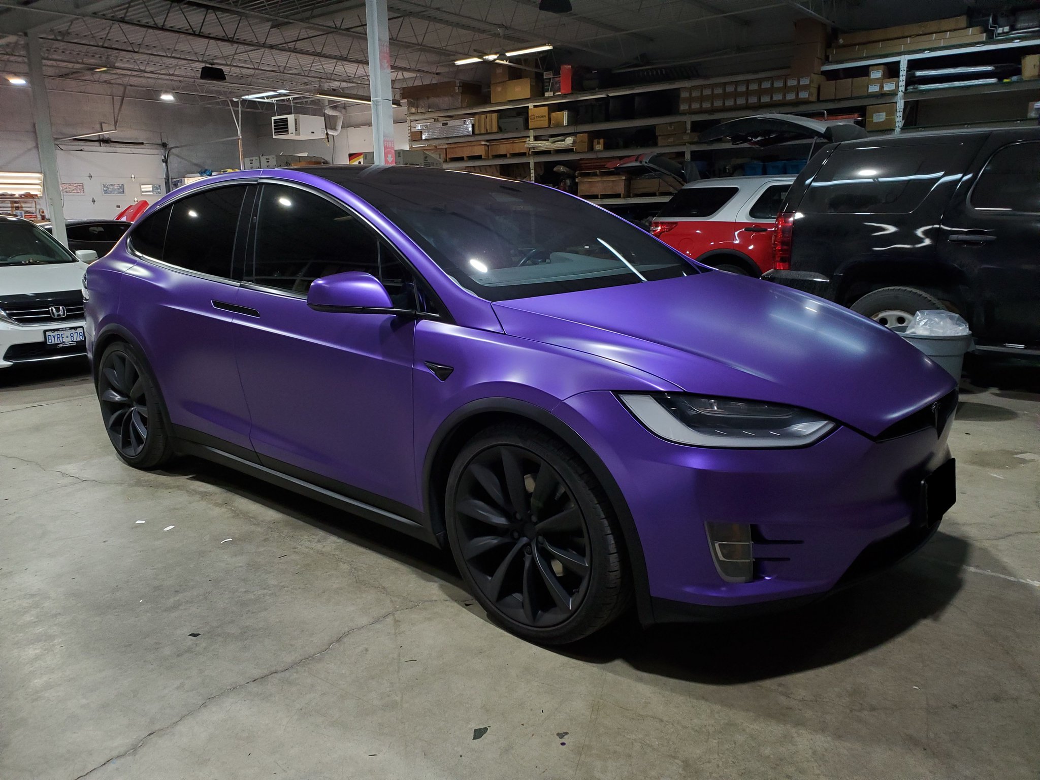 Wrap iD on X Tesla Model X with Satin Metallic Purple makeover. Tesla ModelX satin satinwrap satinvinyl colorchange avery 3M wrap wraps car carwraps designerwraps vehiclewrap wrapid wrap id vinyl viny...