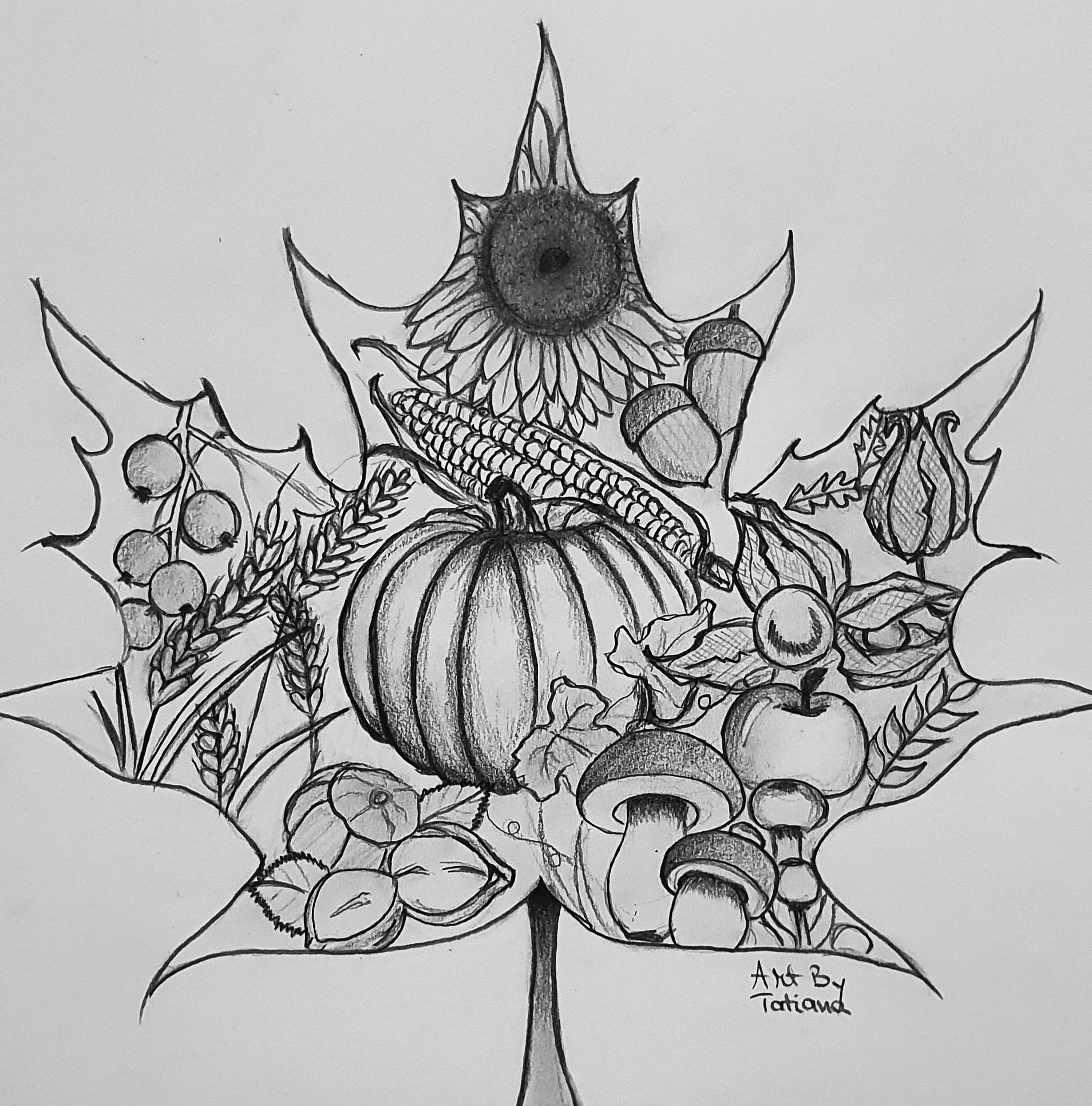 Autumn Drawing With Pencil