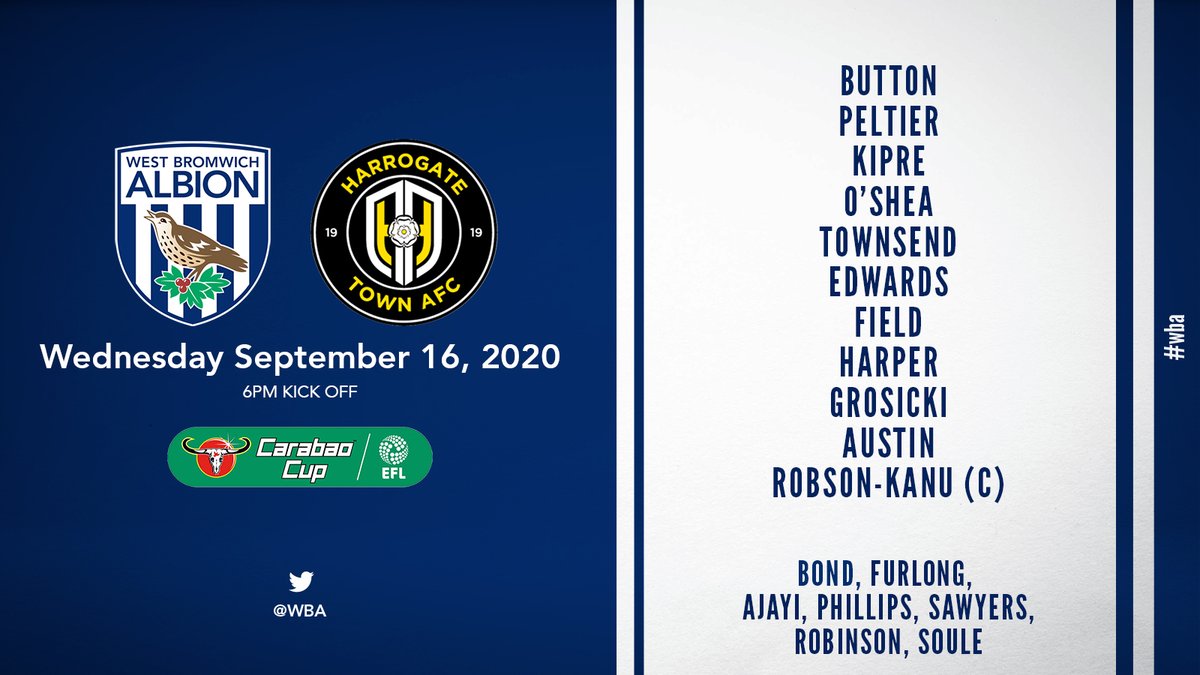 Albion team to play Harrogate Town: Button, Peltier, Kipre, O'Shea ...