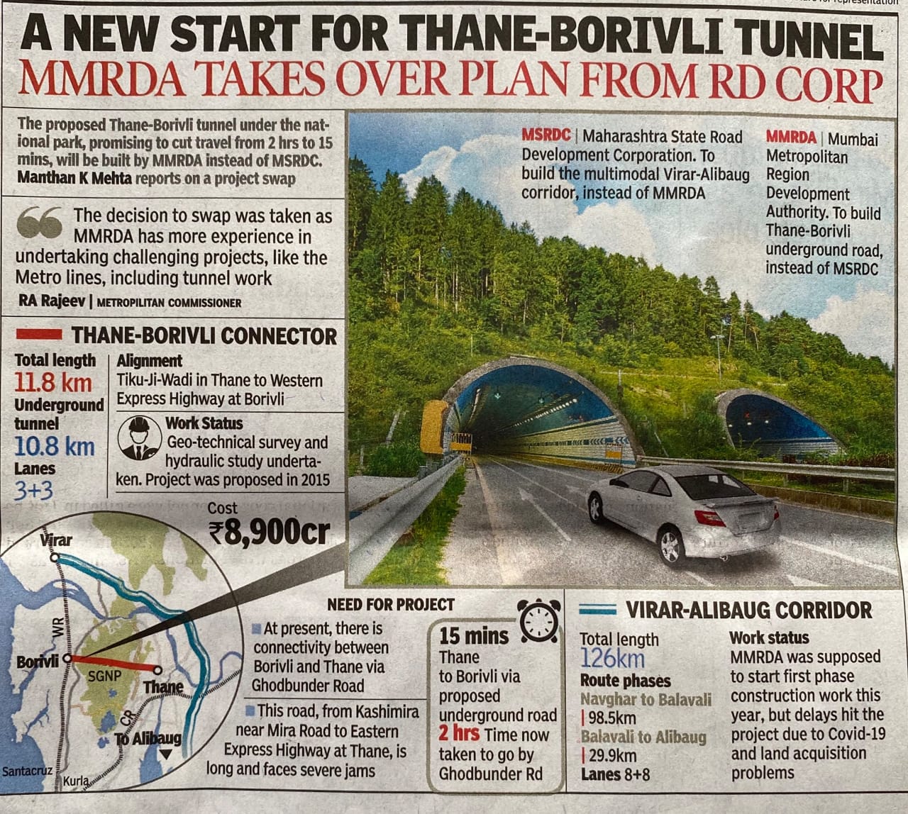 Chandrashekhar Dhage on Twitter: "MMRDA to take Thane Borivali Tunnel from MSRDC. Via ...