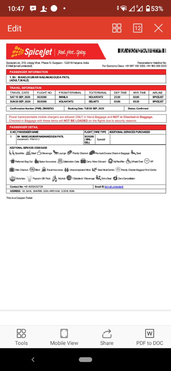 Spicejet Air Ticket Sample