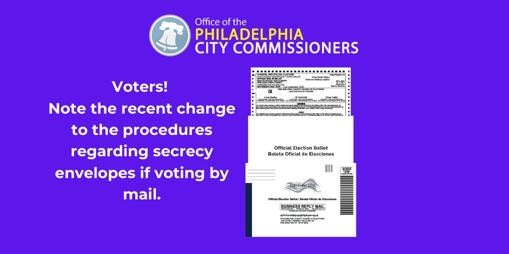 VOTERS: Secrecy envelopes MUST be used when voting by mail, in this ...