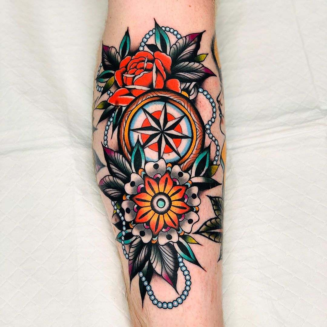 American Traditional Compass Tattoo