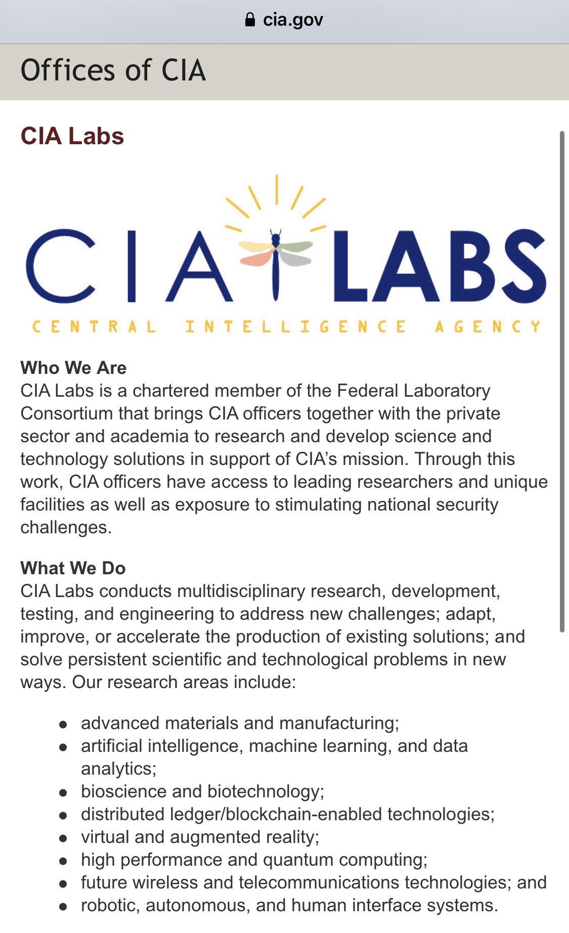 Alex Howard on Twitter: "The stub of the @CIA Labs website the agency just tweeted out is here ...