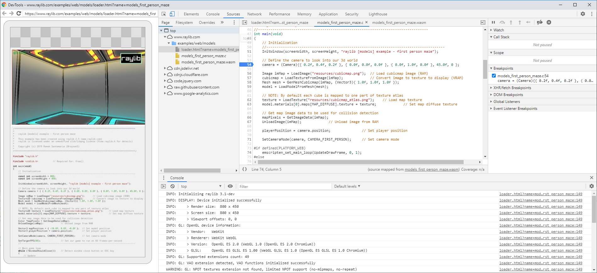 Ray on Twitter: "Achievement Unlocked! Debugging #webassembly #raylib C code running on Chrome ...