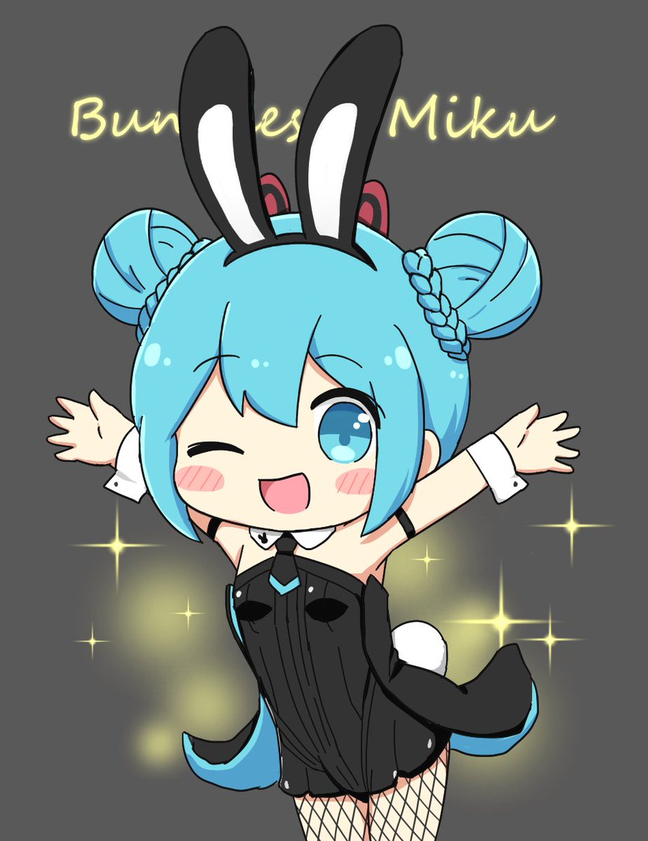hatsune miku 1girl double bun one eye closed rabbit ears animal ears ...