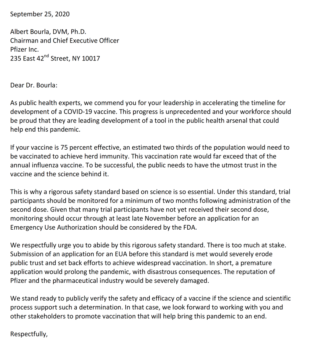 @EricTopol "We sent an open letter to @Pfizer CEO @AlbertBourla and the ...