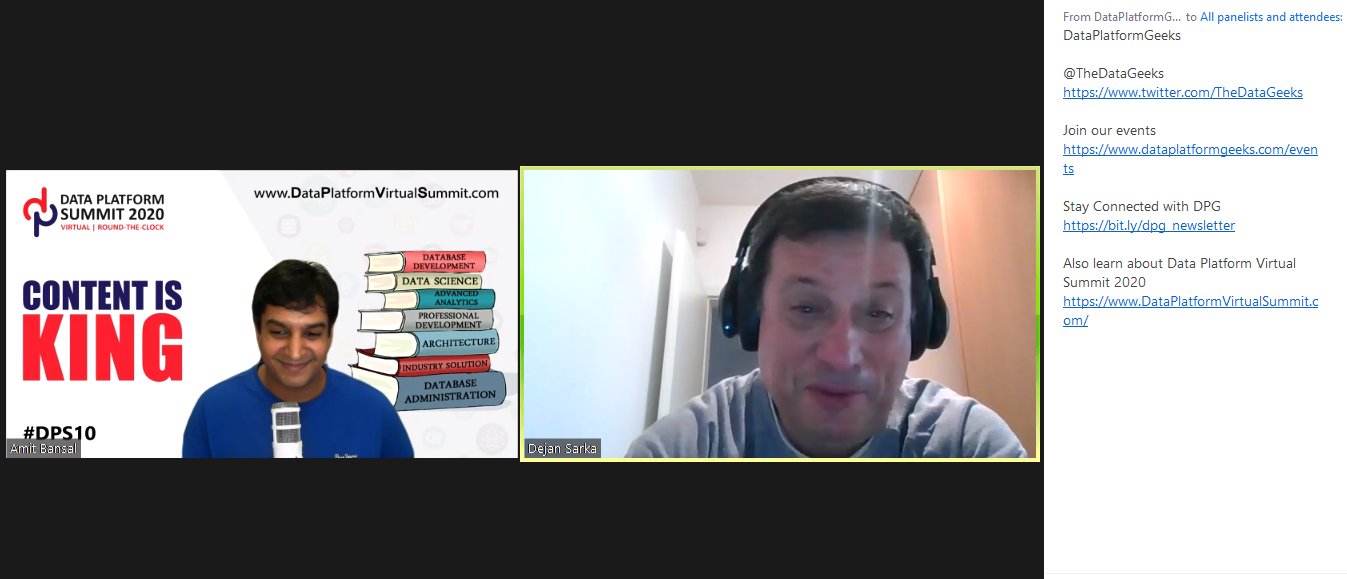 DataPlatformGeeks on Twitter: "Thanks to @DejanSarka for joining LIVE Geek Talk of 1 Oct. Next ...
