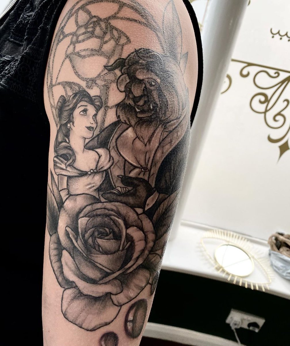 Beauty And The Beast Thigh Tattoo