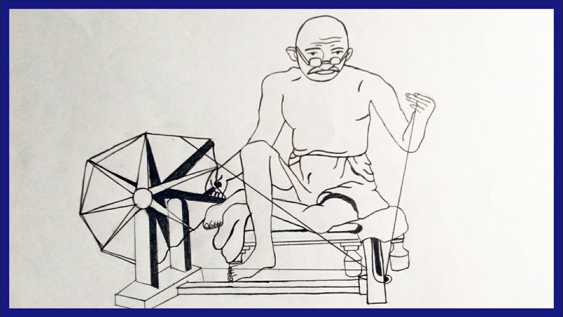 Gandhiji With Charkha Drawing