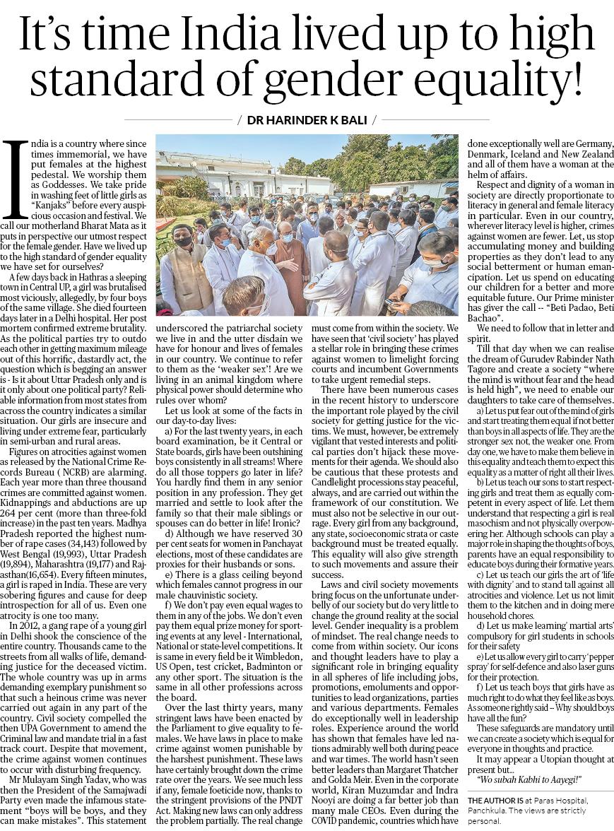 harinder bali on Twitter: "My article on gender equality which appered ...