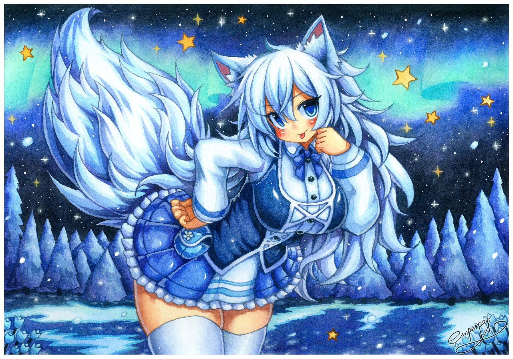 Dark Blue Anime Wolf Girl