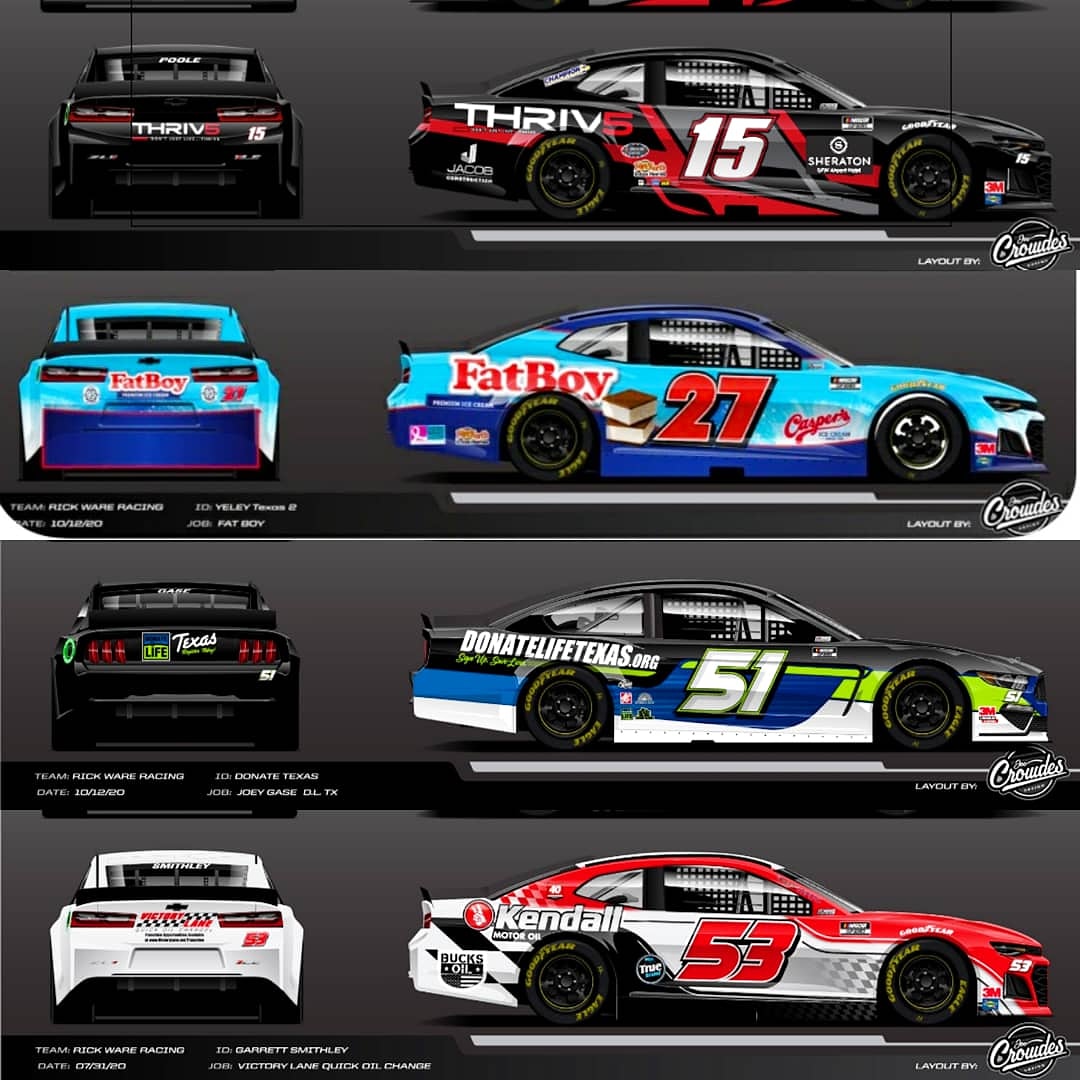 The Rick Ware Racing schemes for the weekend. Loving that #27 Fatboy ...