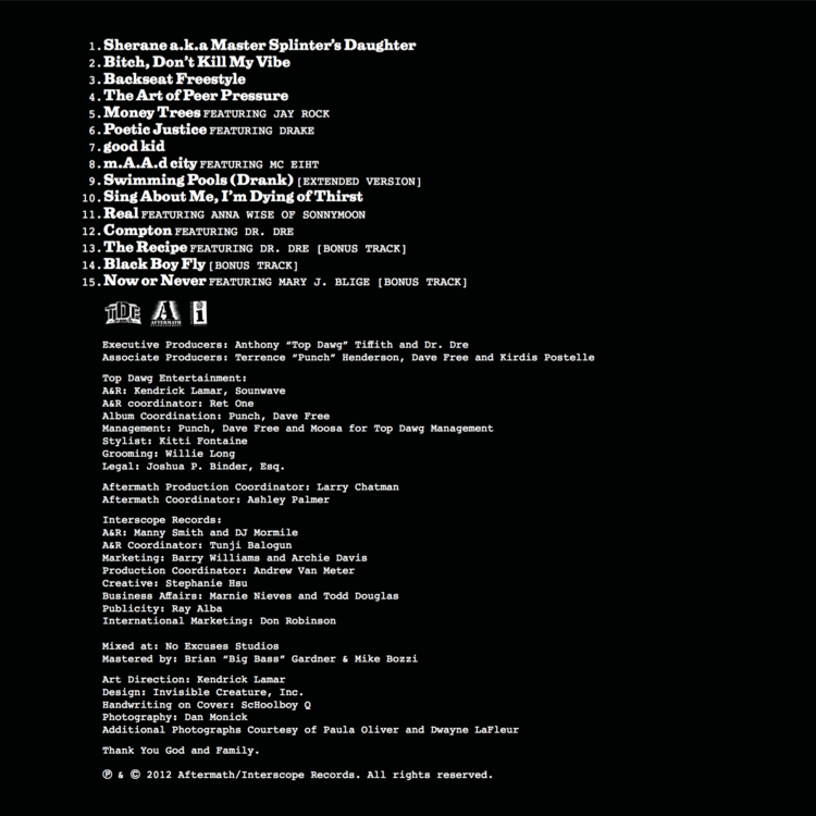 Good Kid Maad City Tracklist