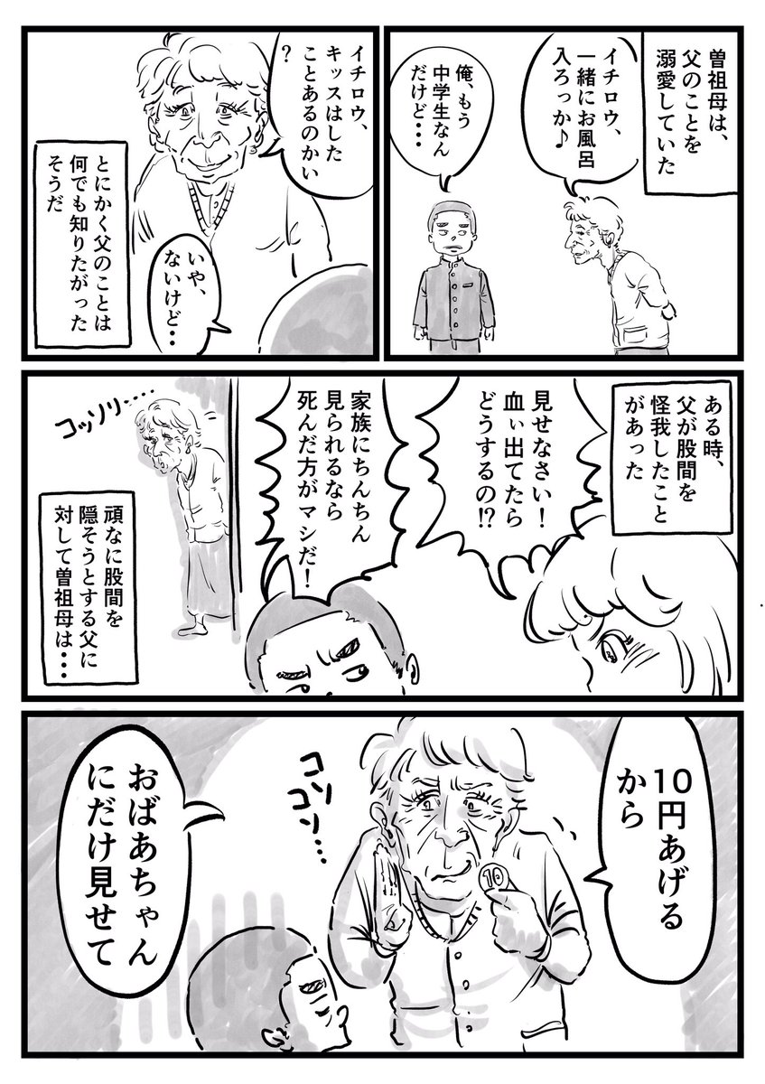 「僕の父のち ち を見るために、曽祖母が思い付いた交渉方法 」ワタベヒツジの漫画