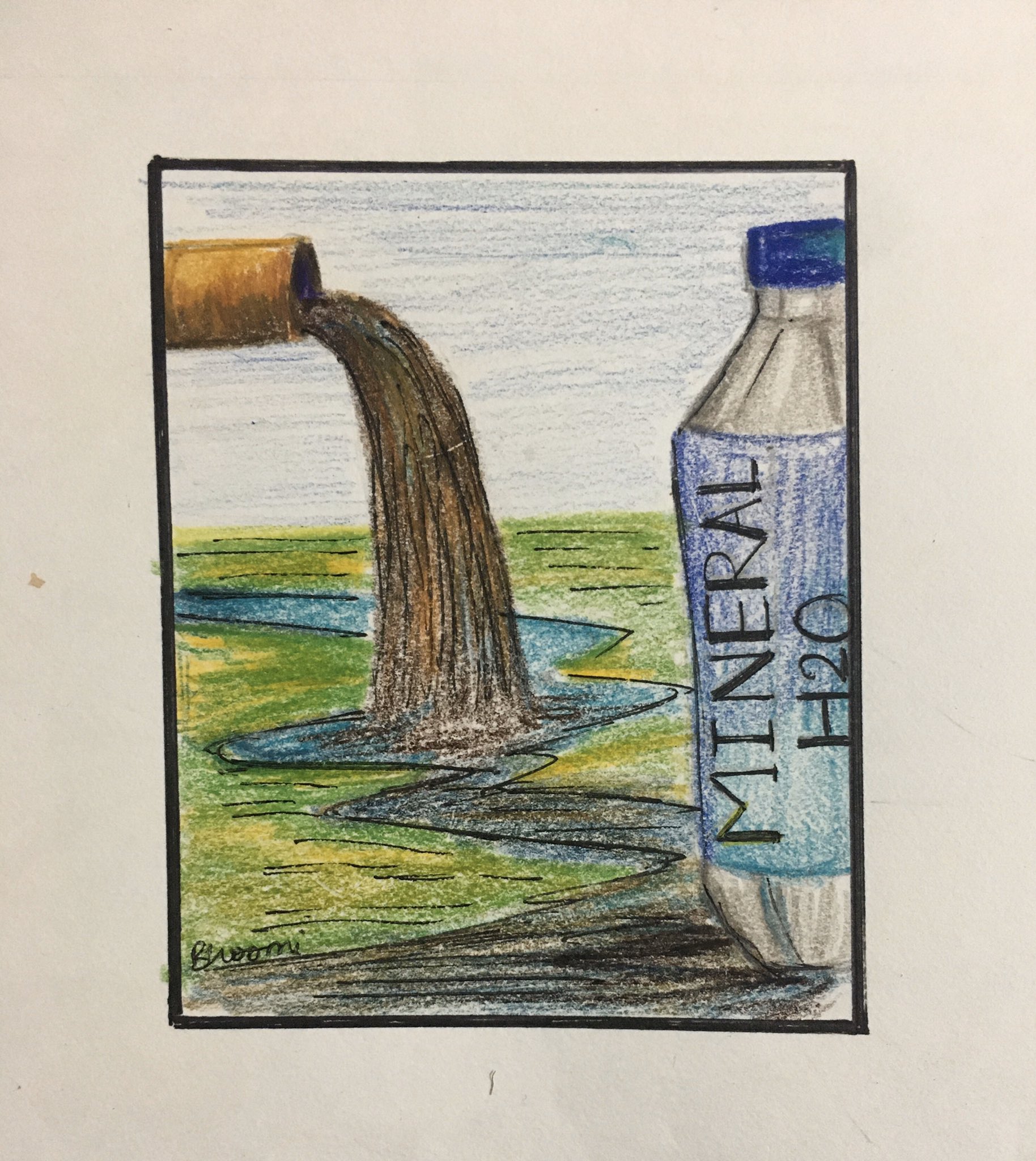 Water Pollution Pencil Drawing
