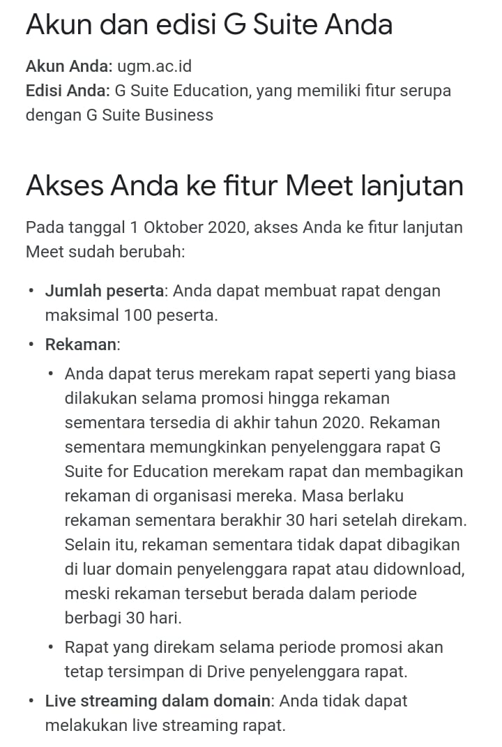 𝘼𝙙𝙠𝙚𝙨𝙢𝙖 𝘽𝙀𝙈 𝙆𝙈 𝙐𝙂𝙈 on Twitter: "[Perubahan Fasilitas Akun Google Meet UGM] Sekilas info luur ...