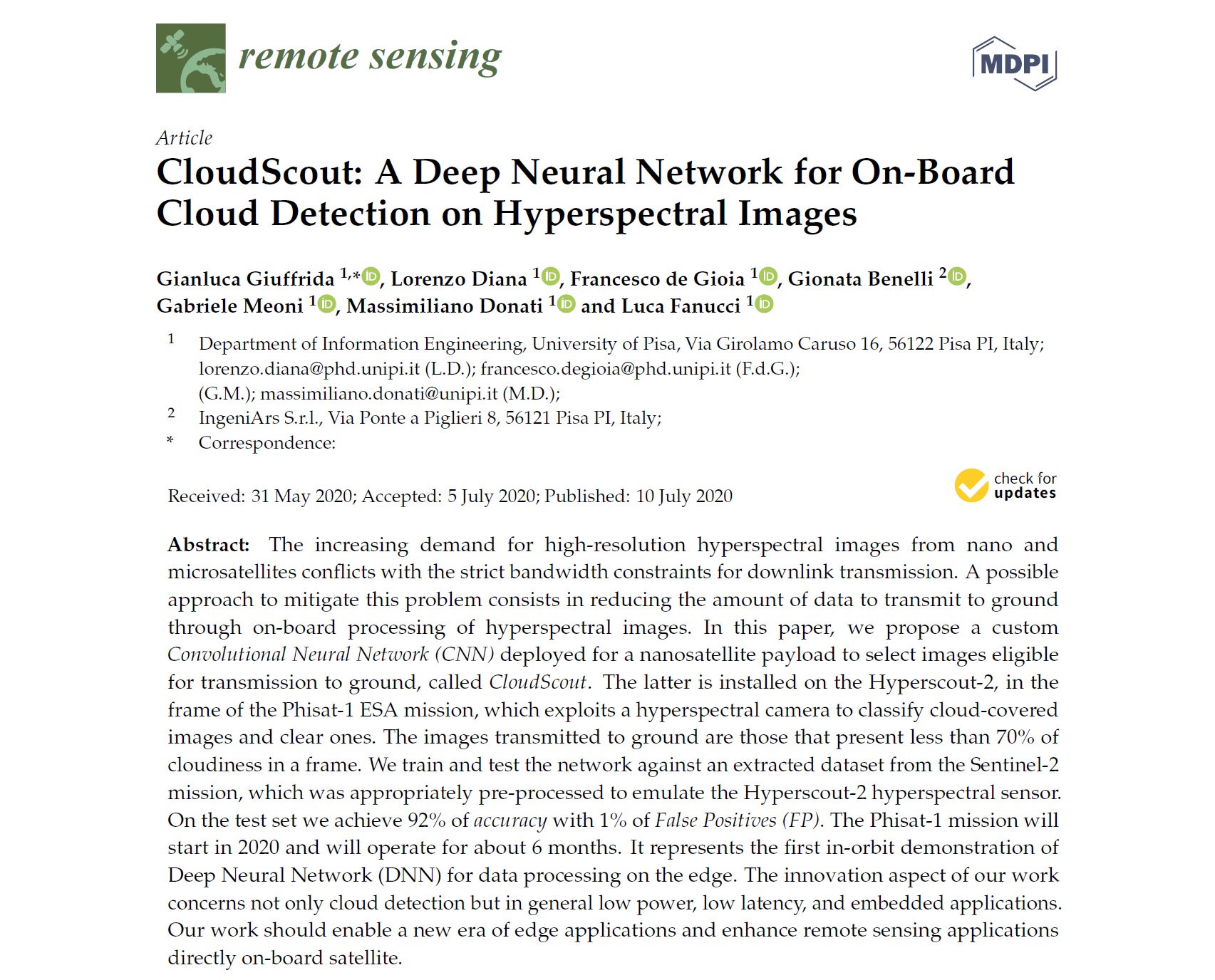 OGAWA, Tadashi on Twitter: "=> "CloudScout: A Deep Neural Network for On-Board Cloud Detection ...