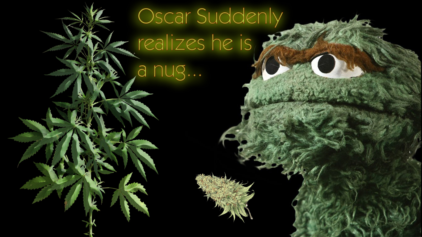 Oscar The Grouch Weed Oscar The Grouch In A Smoky, Surreal Scene